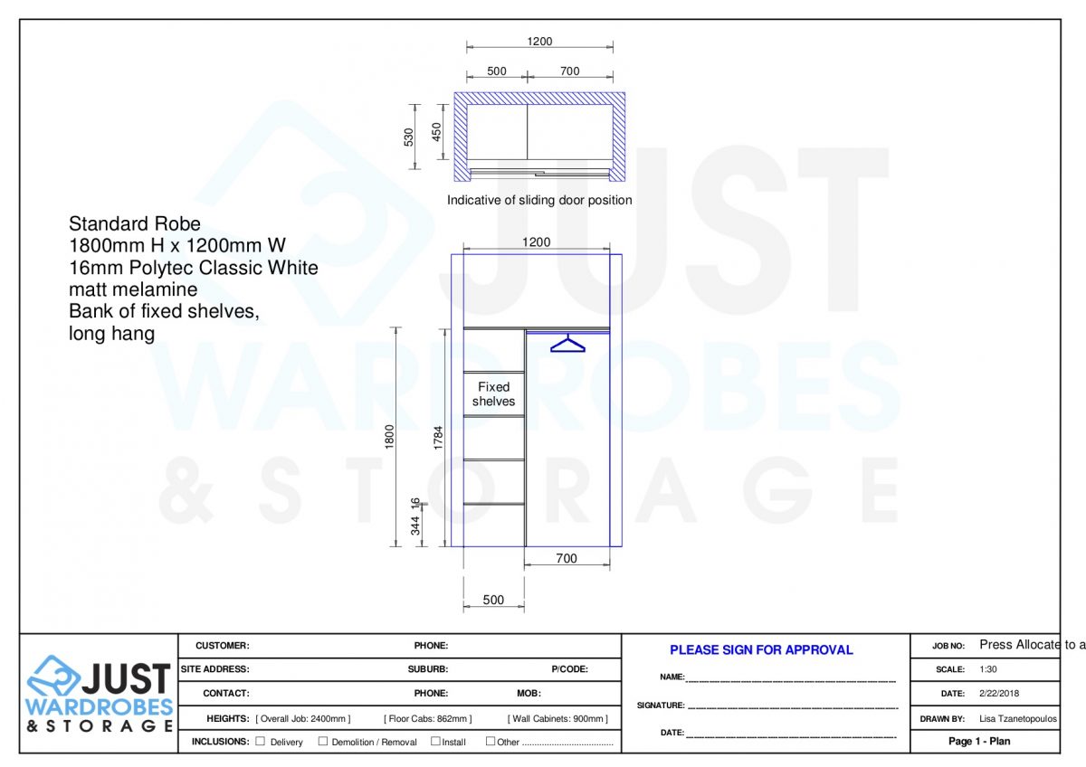 Standard Robe Configurations 1200mm w - Just Wardrobes & Storage