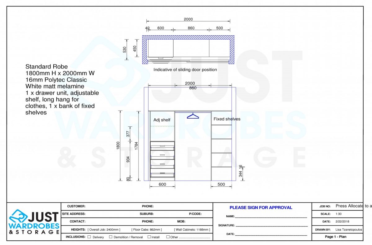 Standard Robe Configurations 2000mm w - Just Wardrobes & Storage